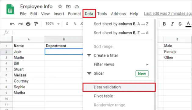 How To Create A Drop Down List In Google Sheets