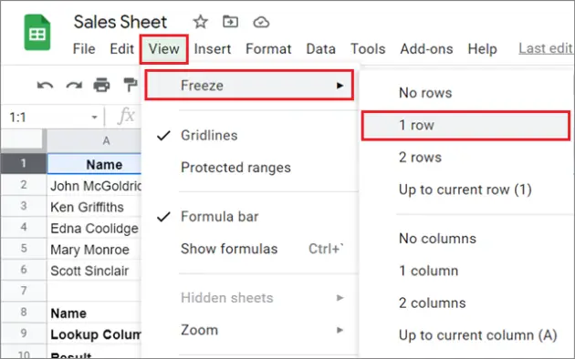 How To Add A Header In Google Sheets
